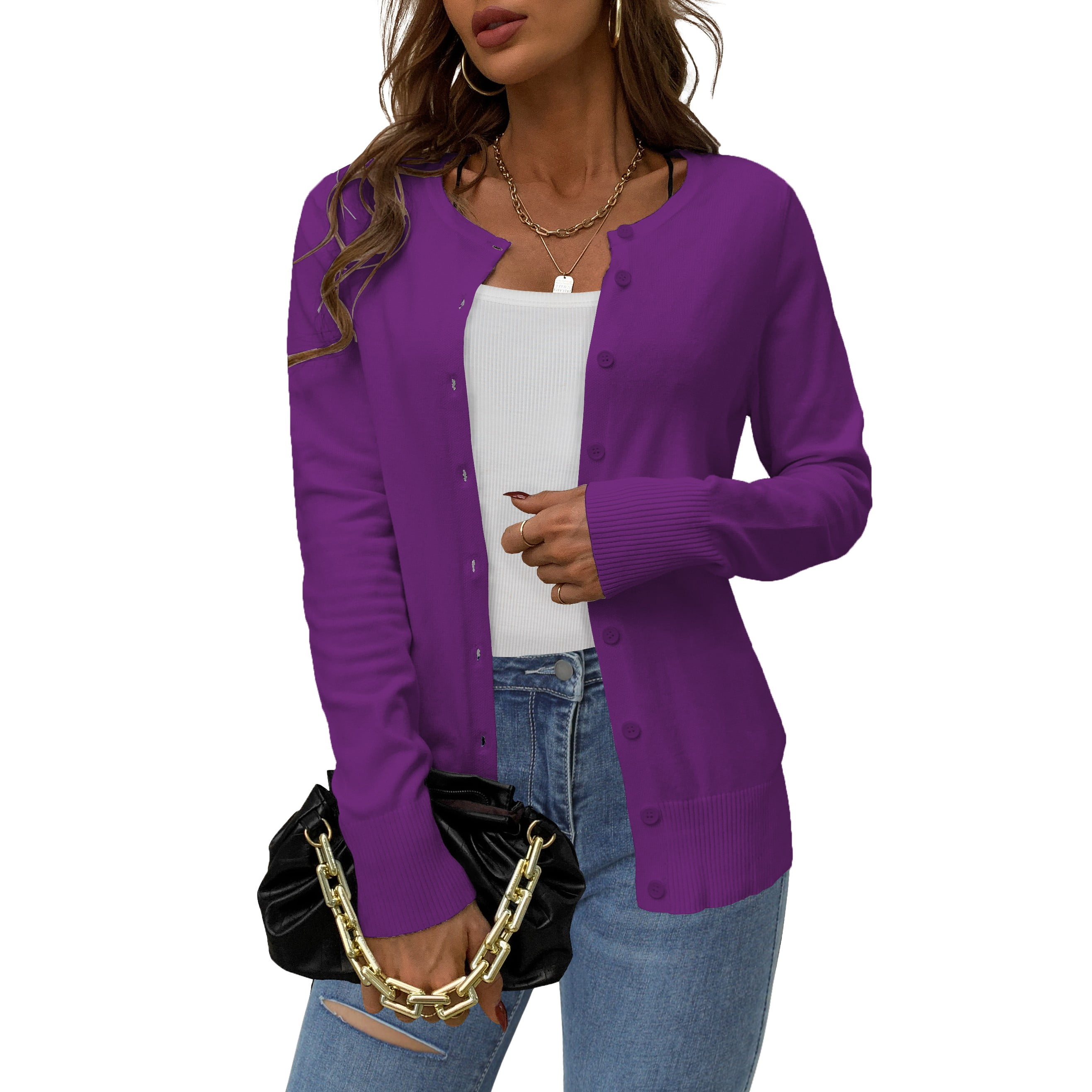 Letdiosto Womens Button Down Crew Neck Long Sleeve Soft Knit Cardigan Sweaters S 2xl