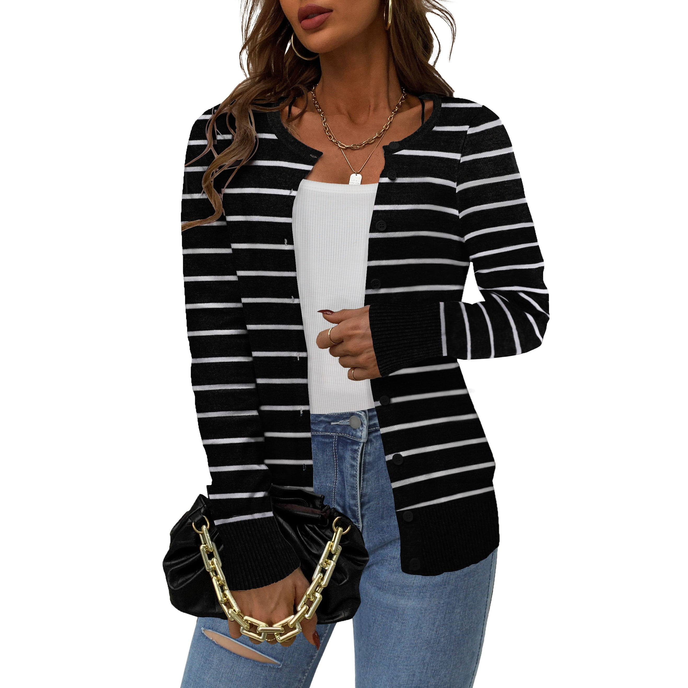 Letdiosto Womens Button Down Crew Neck Long Sleeve Soft Knit Cardigan