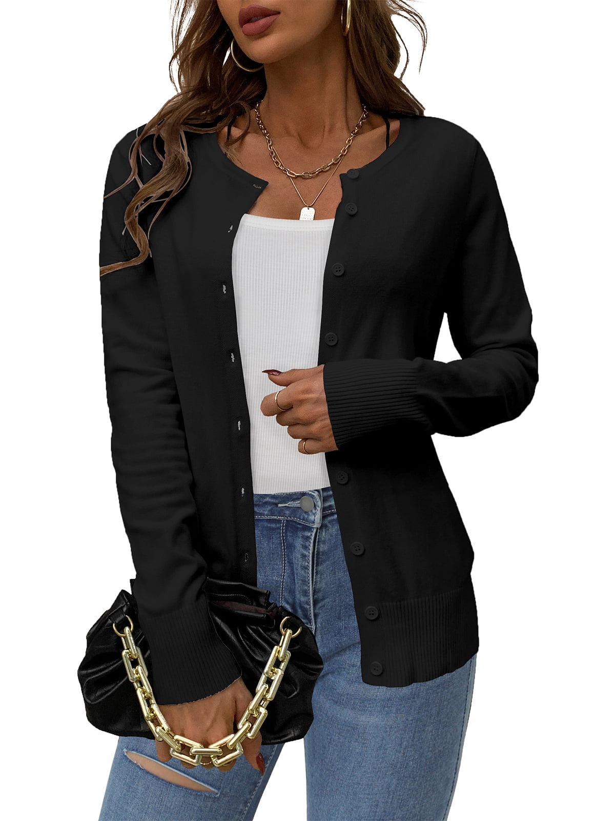Letdiosto Womens Button Down Crew Neck Long Sleeve Soft Knit Cardigan