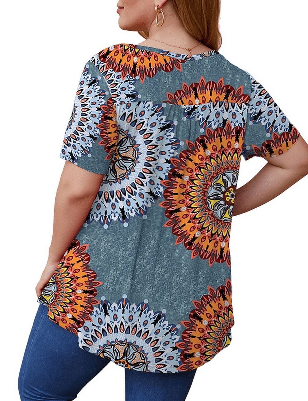 LETDIOSTO Women's Plus Size Shirts Short Sleeve V Neck Floral Henley ...