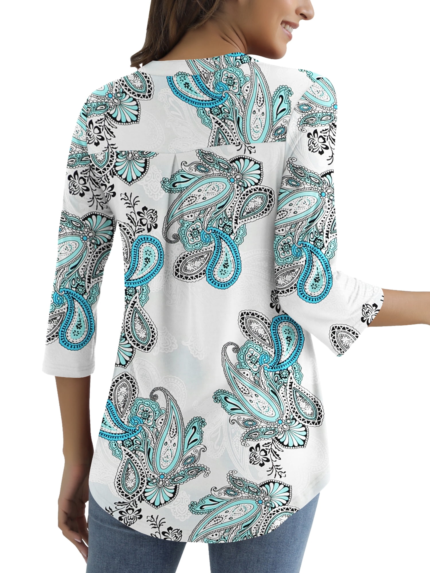 Letdiosto Womens Plus Size Shirts 3 4 Roll Sleeve V Neck Floral Flowy