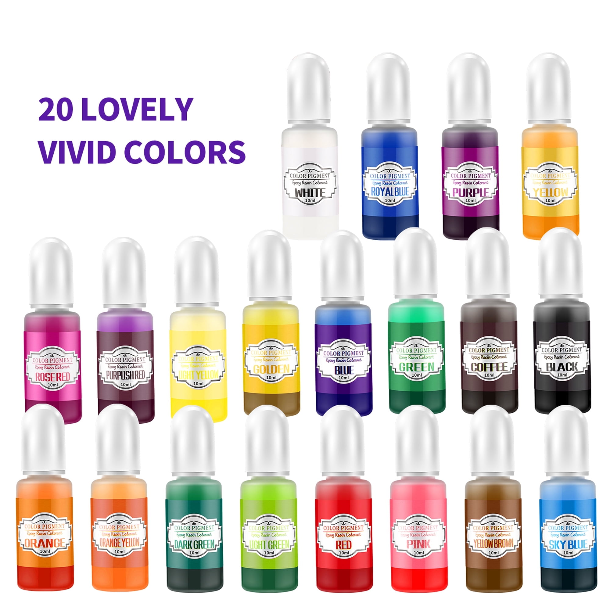 LETIGO Epoxy Resin Pigment, 20 Colors Multicolor Liquid UV Dye, 0.35 oz ...