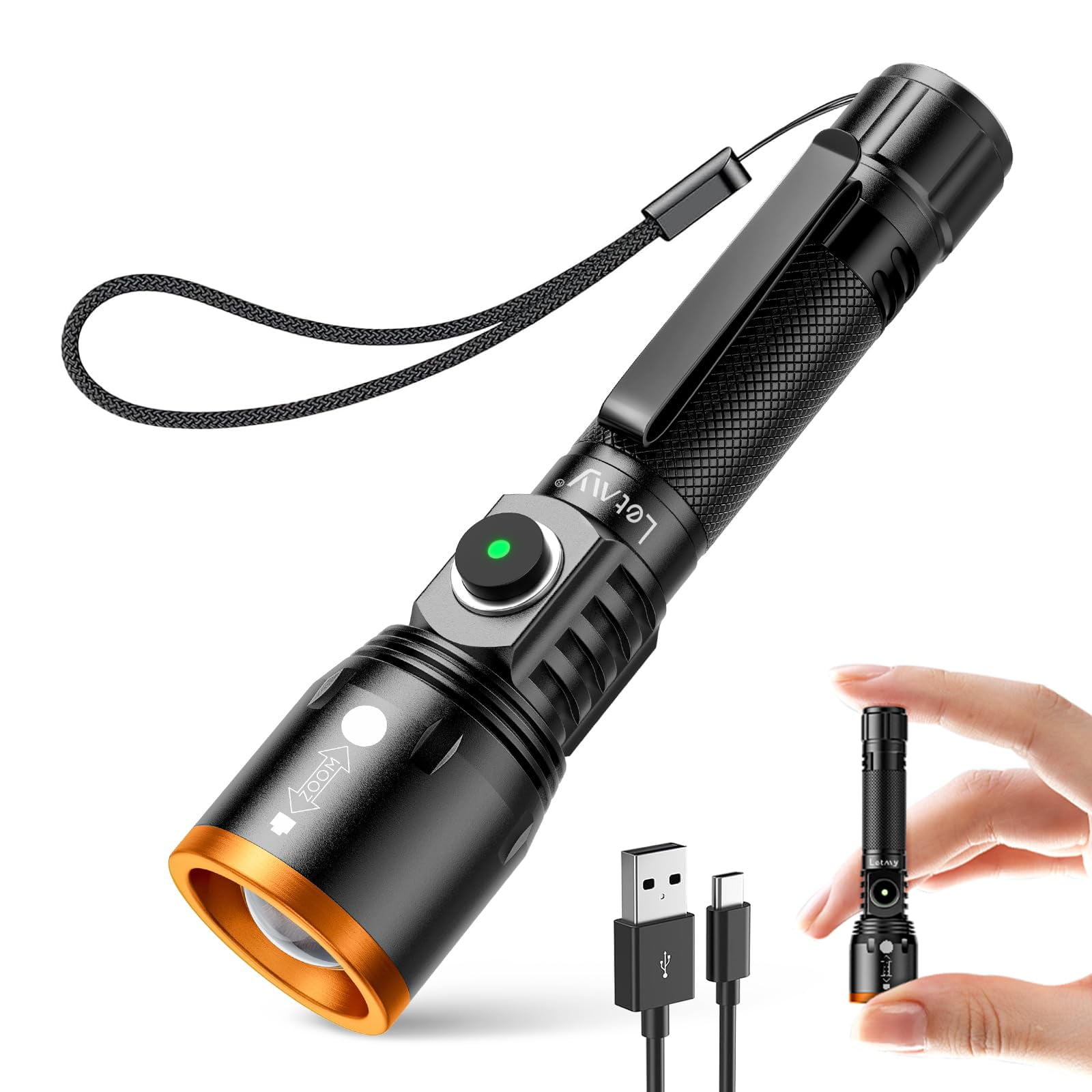 LETMY Small Rechargeable Flashlights Powerful, Zoomable Mini ...