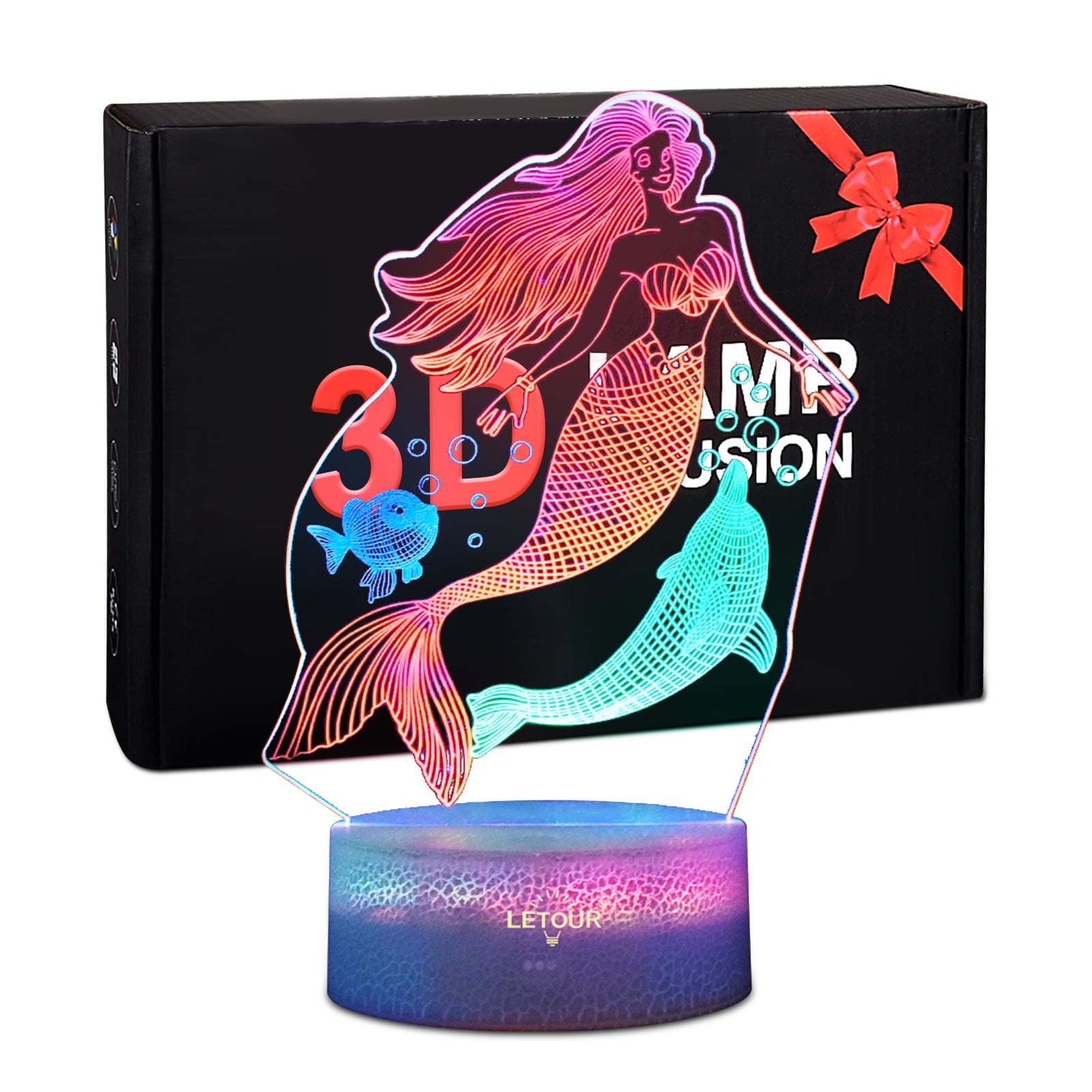 LETOUR 3D Mermaid Lamp Bedside Night Light 7 Colour Changing Touch ...
