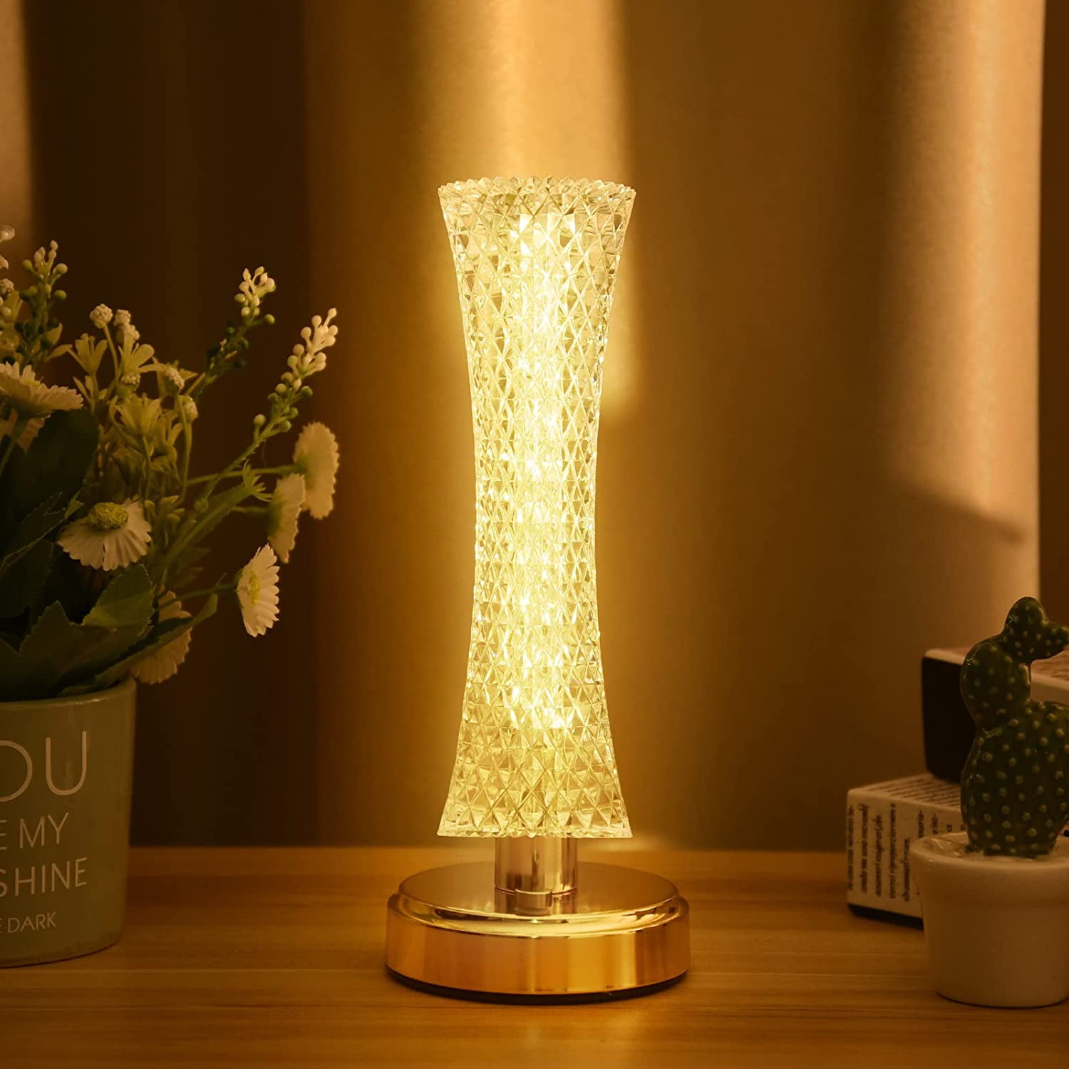 LETOUR LED Crystal Table Lamp, 3-Level Brightness, Touch Control, USB ...