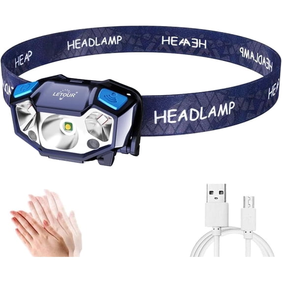 Letour Mini Sensor Headlamp 600LM Waterproof Head Torch with 5 Dimming ...