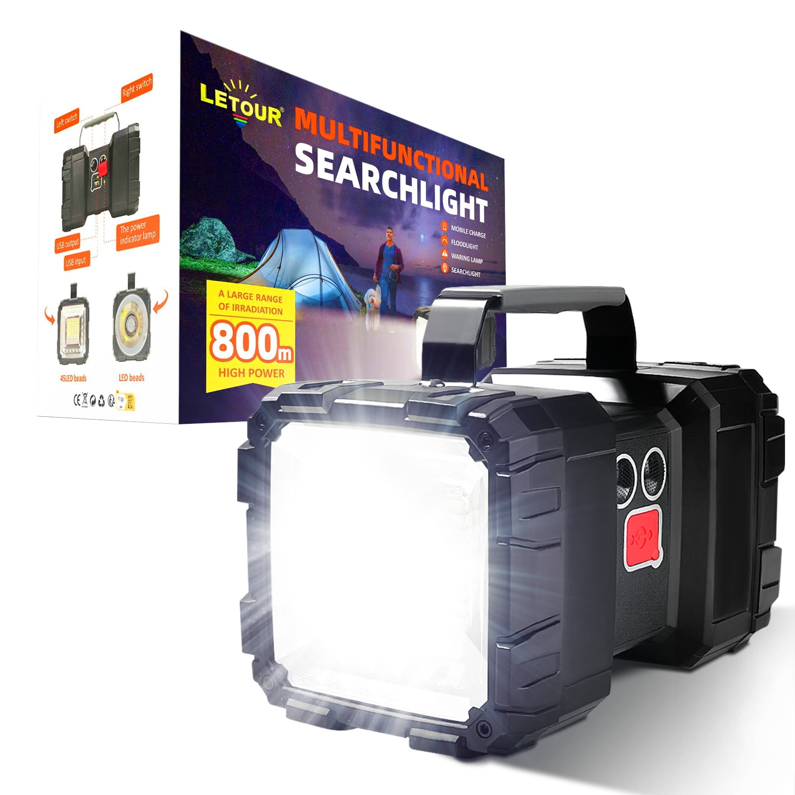LETOUR Spotlight Usb Rechargeable 4000 LM Searchlight with 3+4 Lights ...
