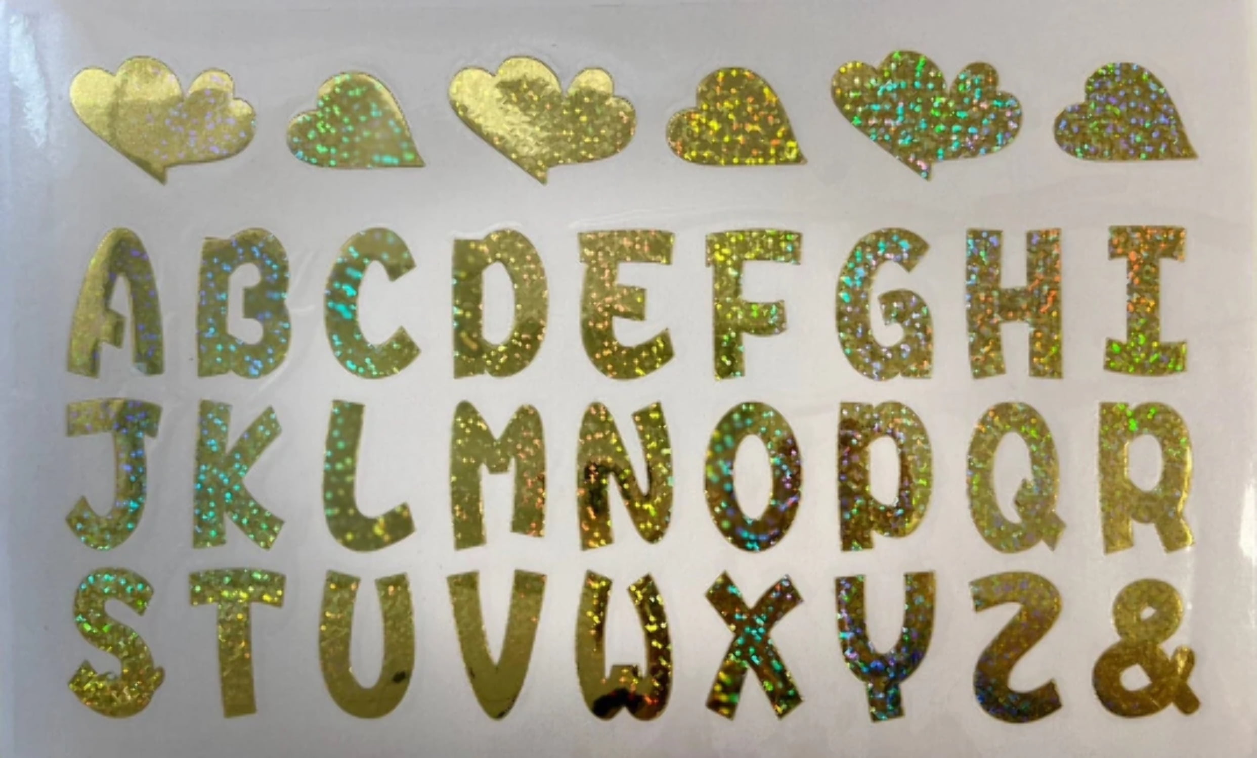 LETTERS and HEARTS HOLOGRAPHIC Gold Sticker - Walmart.com