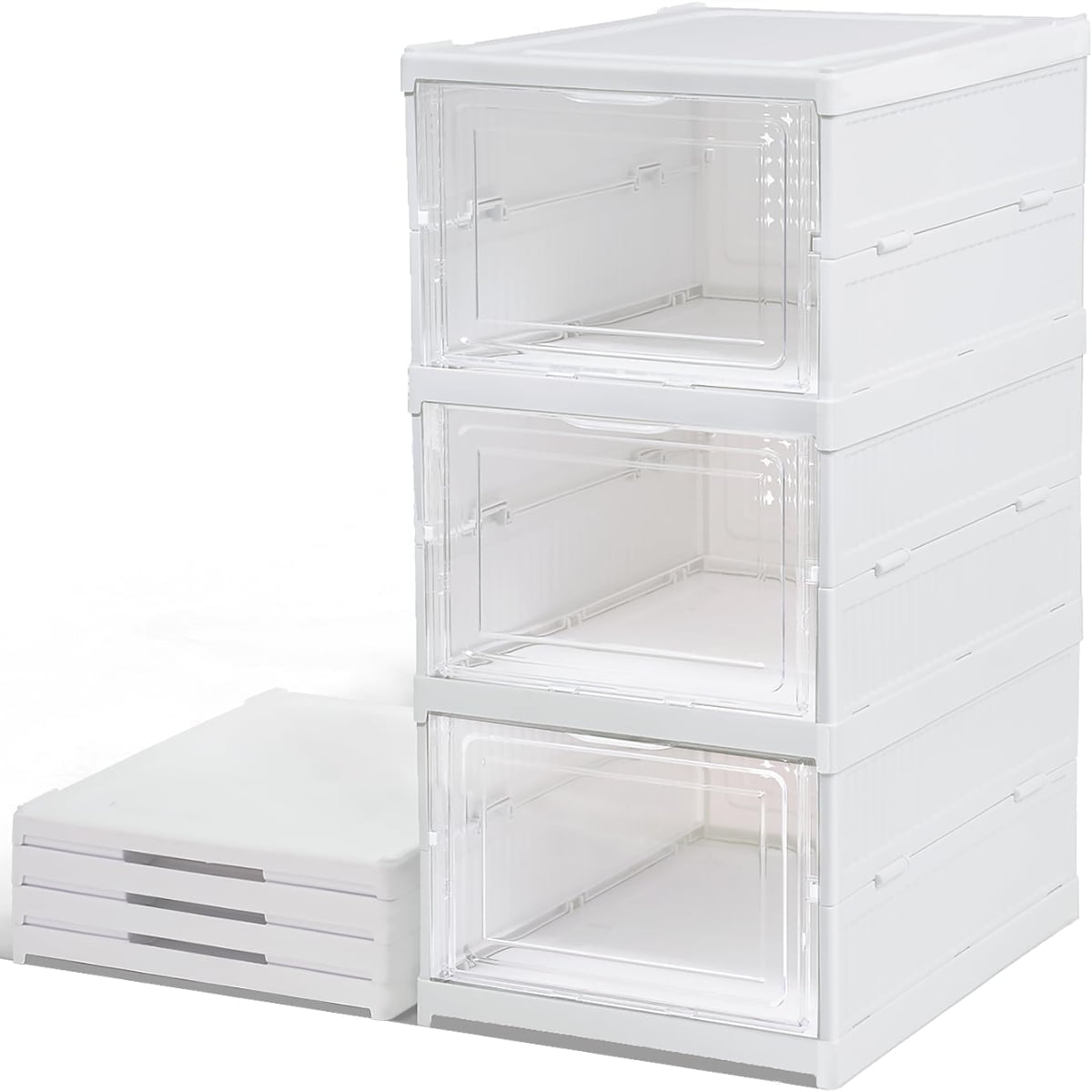 LEUCHTAMOR 3 Tier Foldable Shoe Rack,Shoe Boxes 3 Pack Shoe Organizer ...