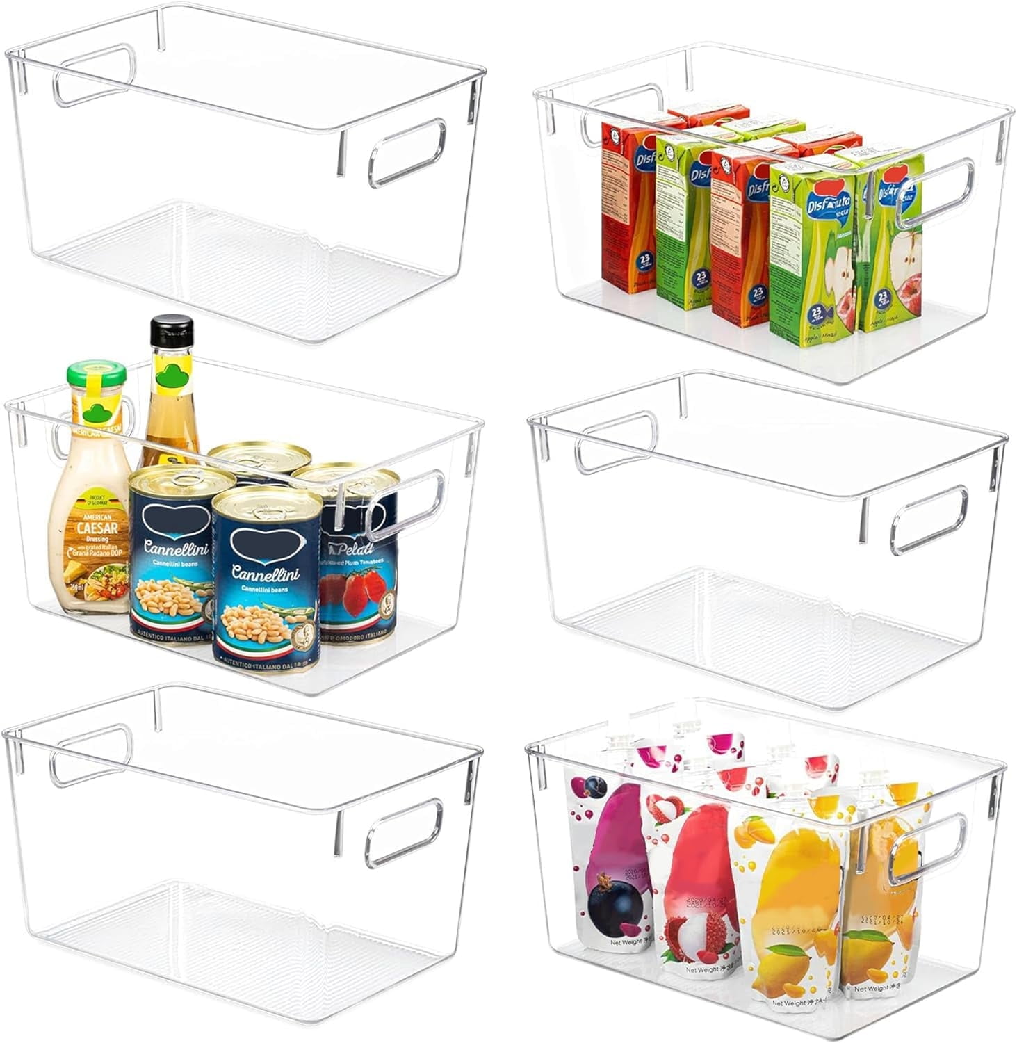LEUCHTAMOR Large Clear Plastic Pantry Organizer Bins, 6 PCS Food ...