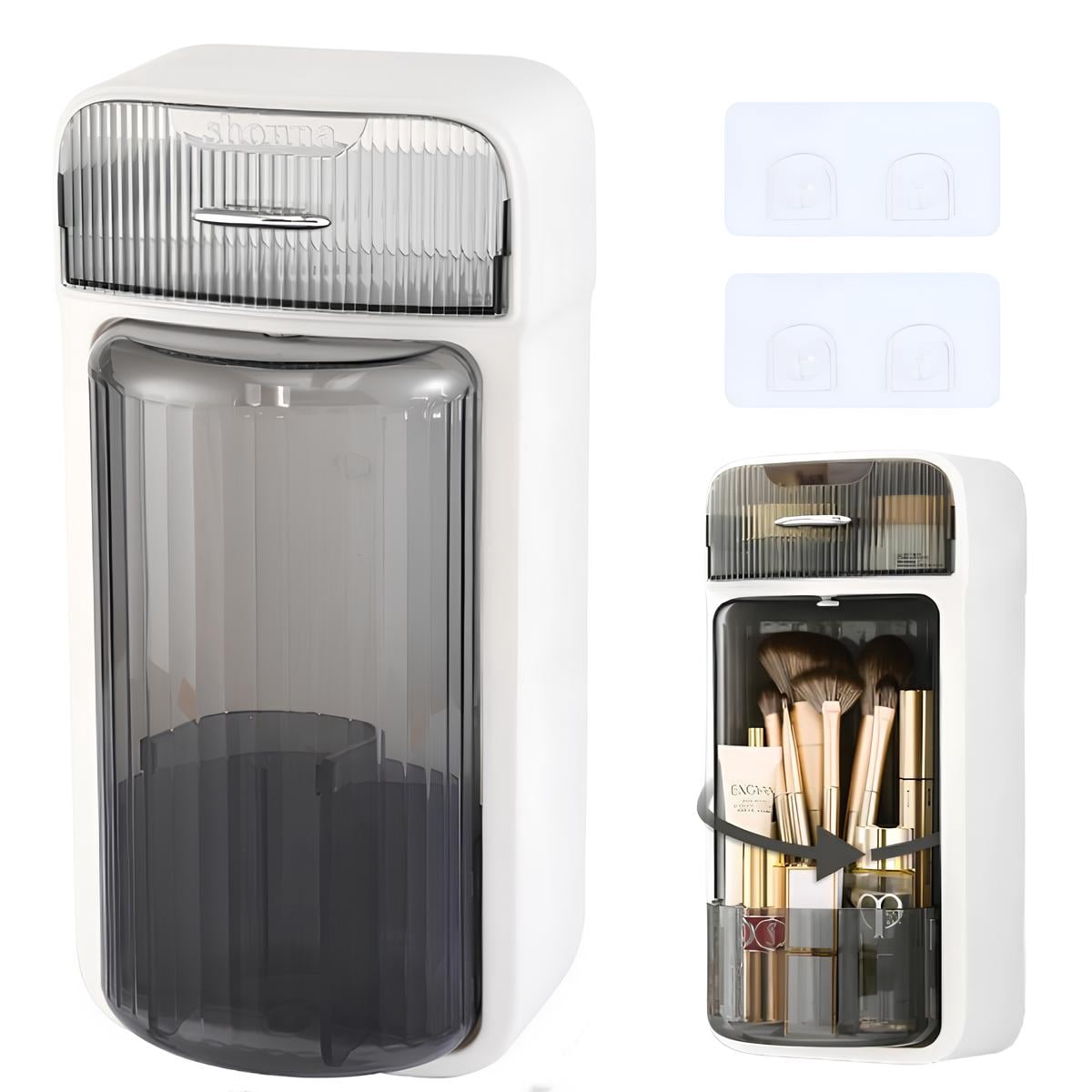 LEUCHTAMOR Wall Mounted Makeup Brush Storage Box 360 Degree Rotation ...