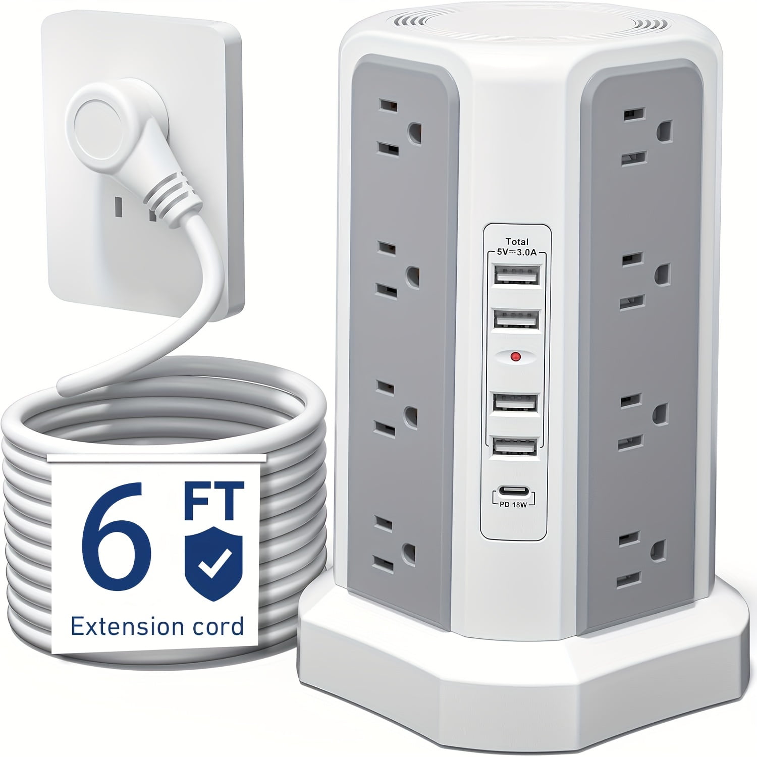 LEVEL 4 Upgraded New Product Flat Plug 16 AC Outlets Power Strip Tower ...