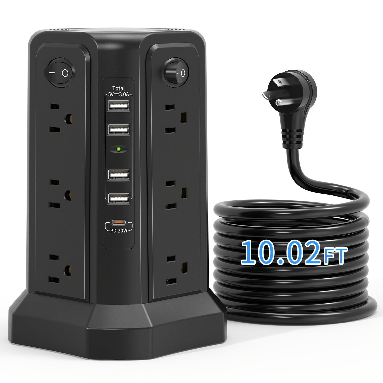 LEVEL 4 Upgraded New Product Flat Plug 16 AC Outlets Power Strip Tower ...
