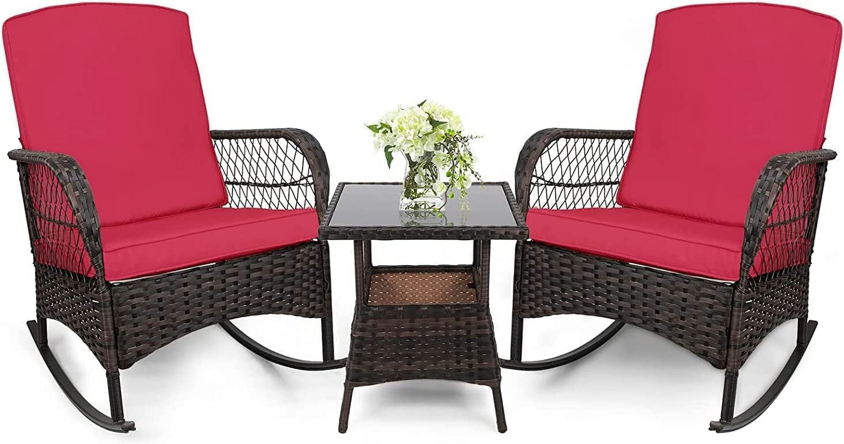 LEVELEVE 3 pcs Rocking Bistro Set Conversation Chairs PE Wicker Outdoor ...