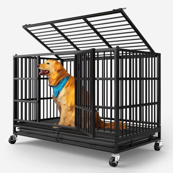 LEVELEVE 54" Heavy-Duty Indestructible Dog Crate – Escape-Proof Cage ...