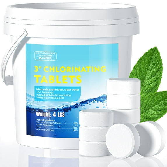 LEVELEVE Pool Supplies 4 LB, 3 " Inch Chlorine Tablets Individually ...