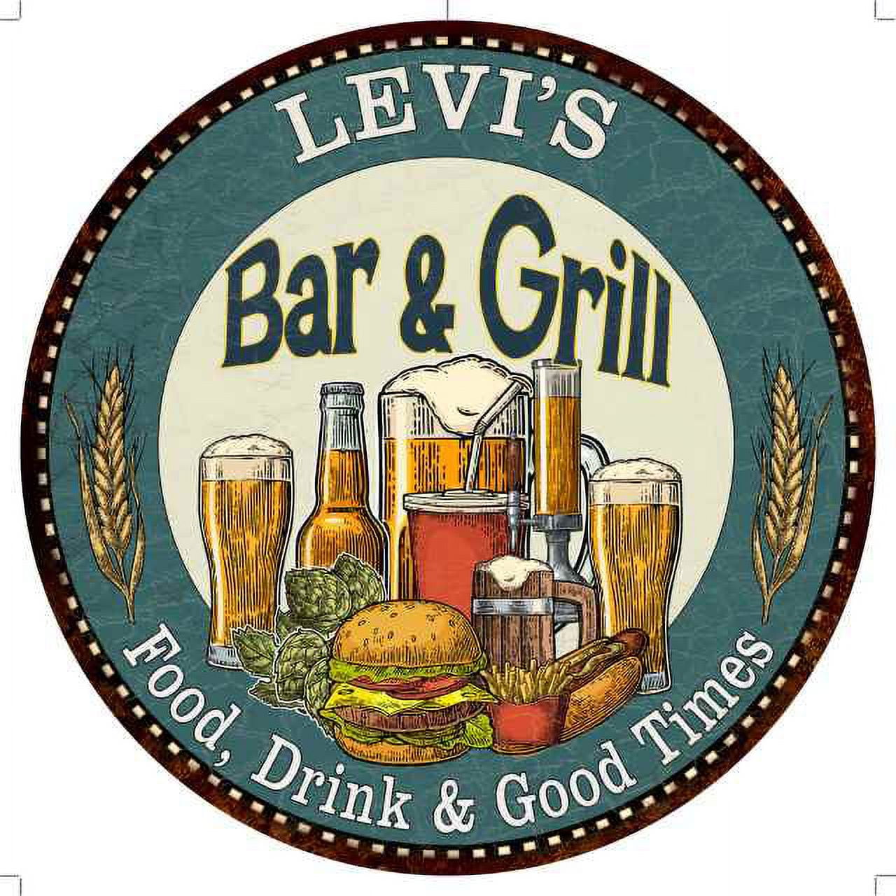 LEVI'S Bar and Grill 14" Round Metal Sign Kitchen Wall Decor ...