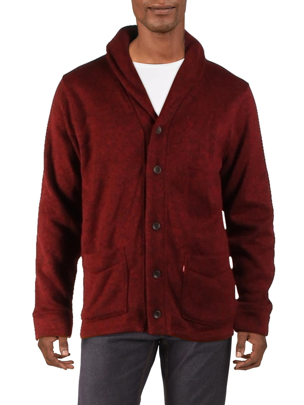 LEVI'S Mens Maroon Long Sleeve Button Down Fleece Lined Sweater L ...