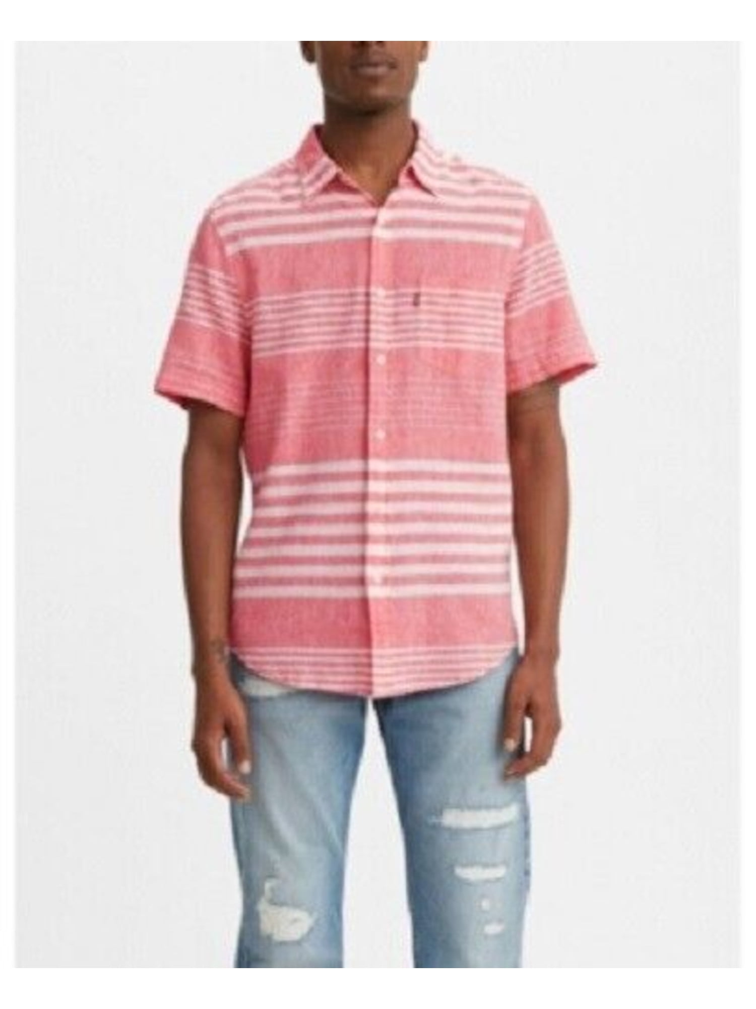 LEVI'S Mens Red Striped Short Sleeve Collared Classic Fit Button Down ...