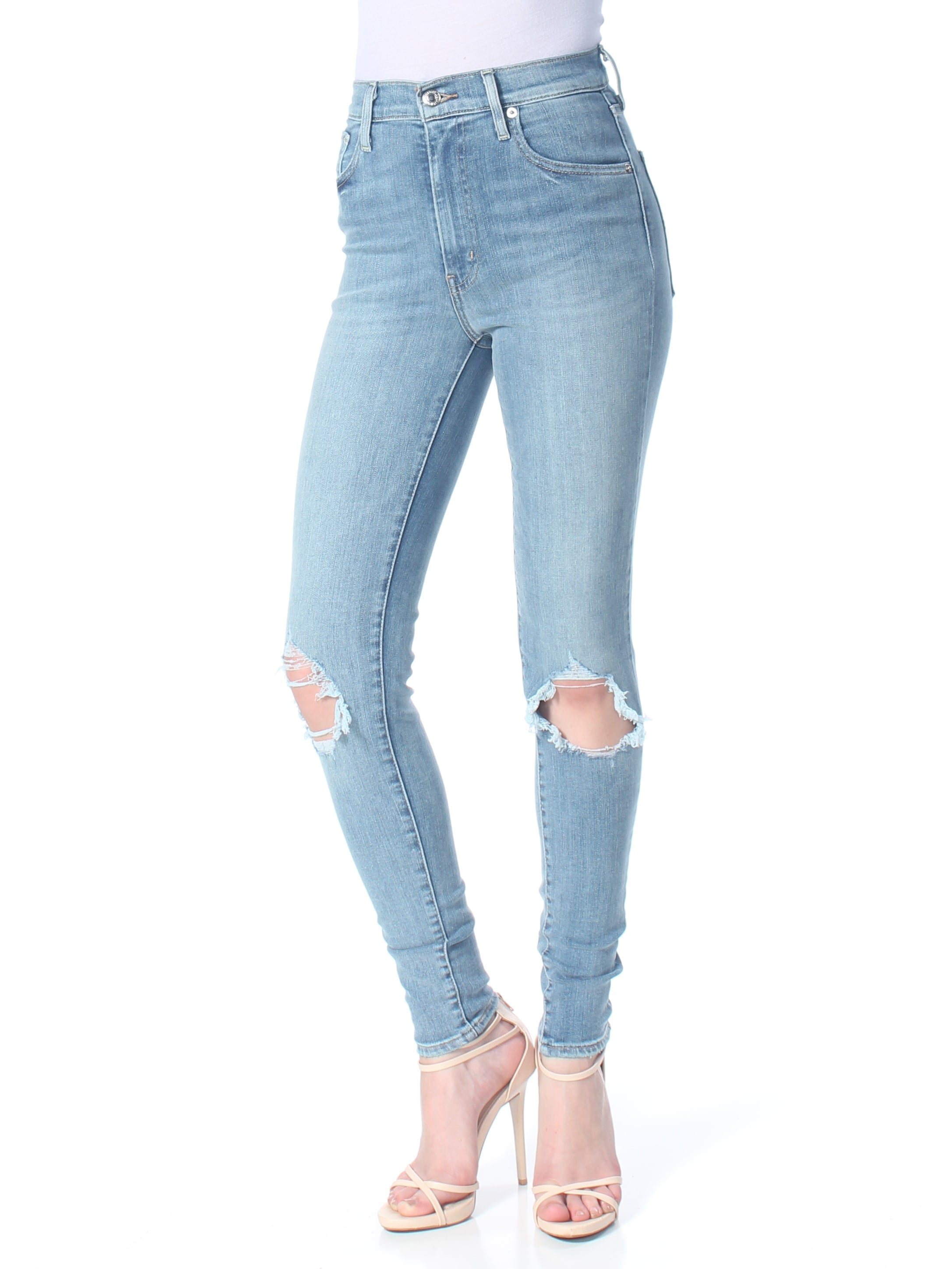 LEVI'S Womens Light Blue Ripped High Waist Super Jeans Size: 26 Waist ...