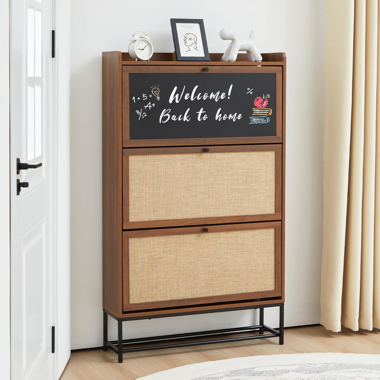 LEVNARY Shoe Storage Cabinet with 3 Flip Drawers and Blackboard ...