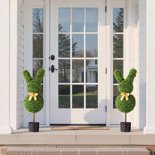 LEWEEN 3ft Topiary Easter Bunny Shrub Tree 2026, 2 Pcs Imitation ...