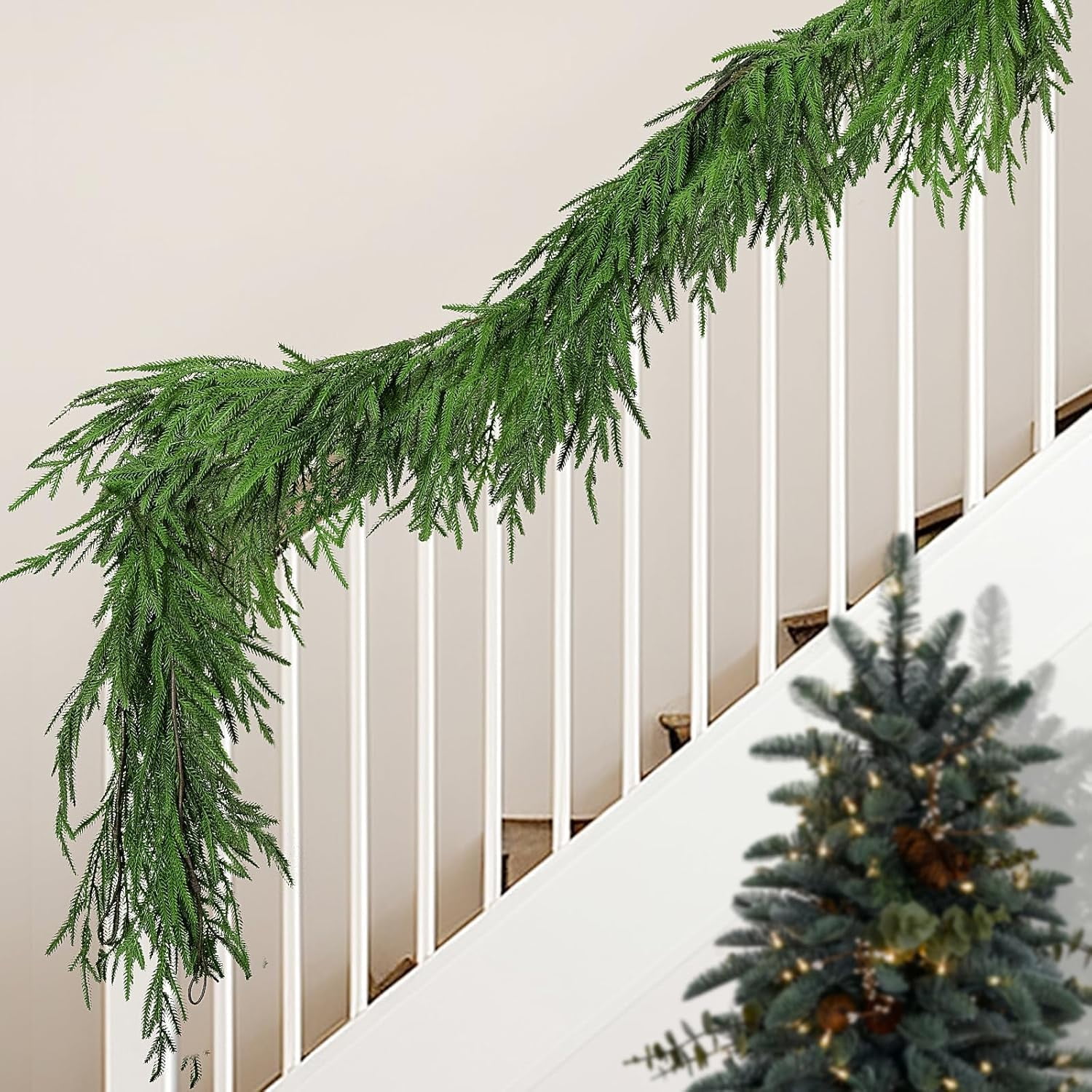 LEWEEN 6 Ft Christmas Norfolk Pine Garland, Dense Real Touch Pine ...