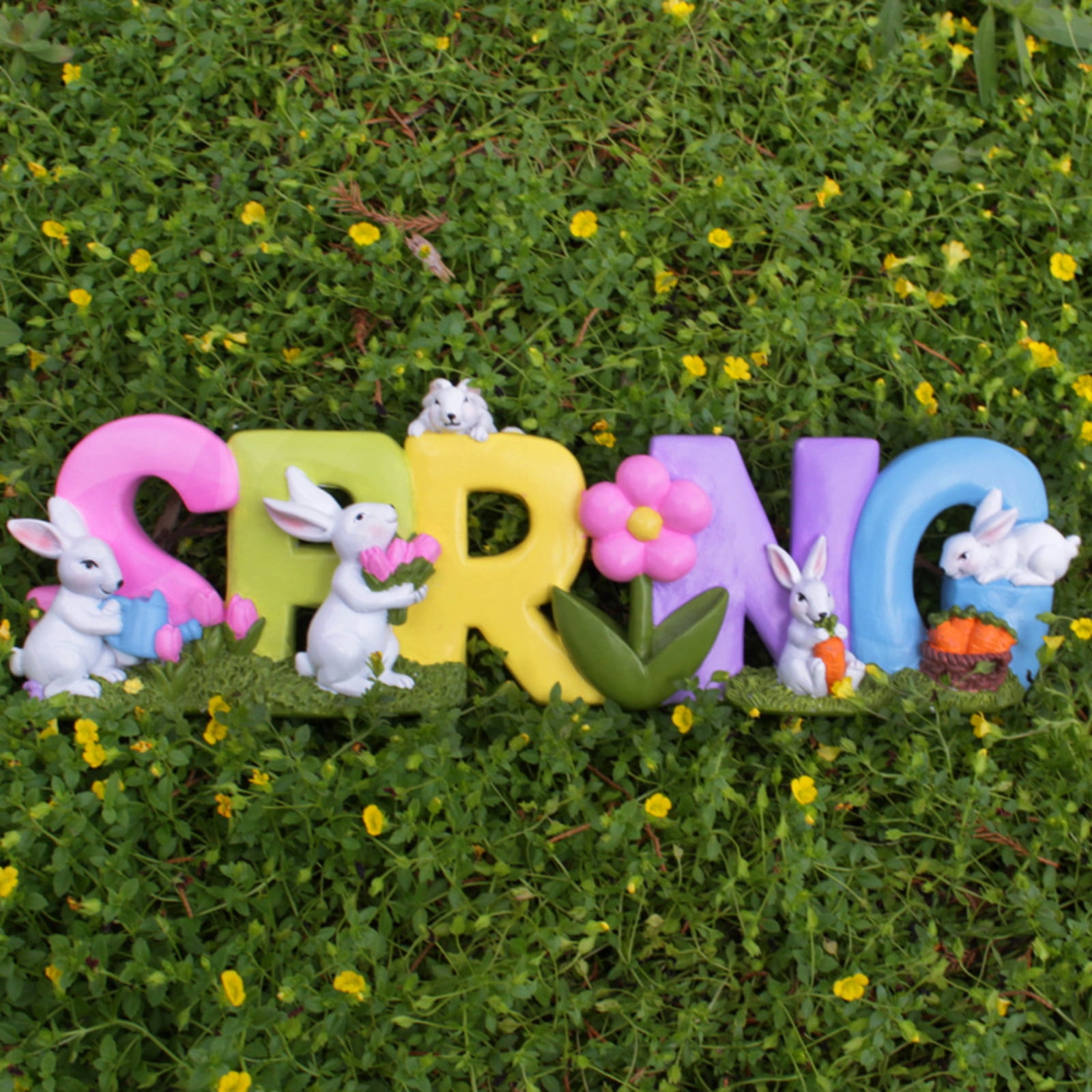 LEWEEN Lifelike Resin Letter Decoration with Rabbits, Outdoor Garden ...