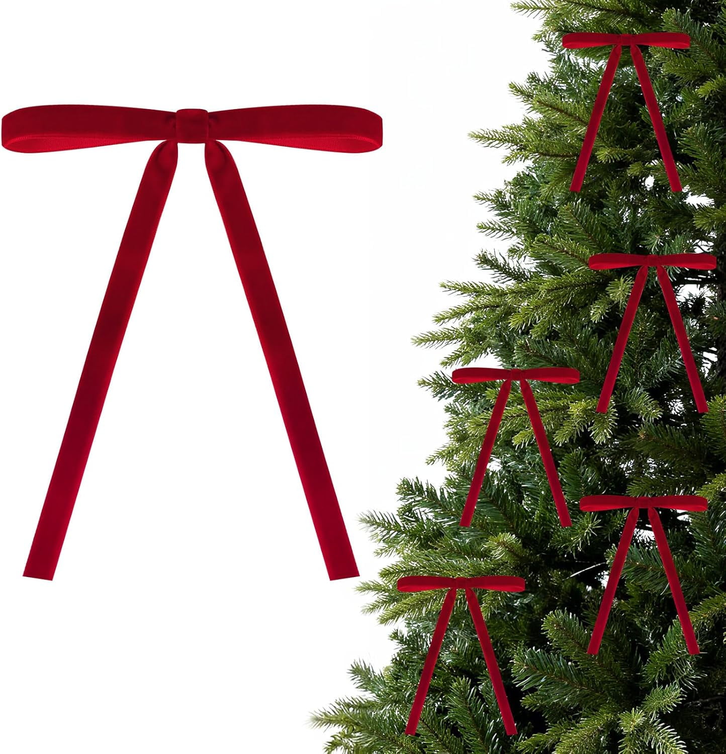 LEWEEN Red Velvet Bows for Christmas Tree, 24 Pcs 5x7 Inch Velvets ...