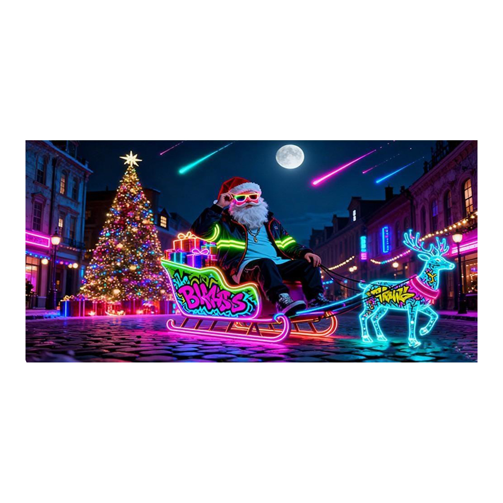 LEWEEN UV Fluorescent Christmas Garage Door Cover 5*7.5 FT Christmas ...