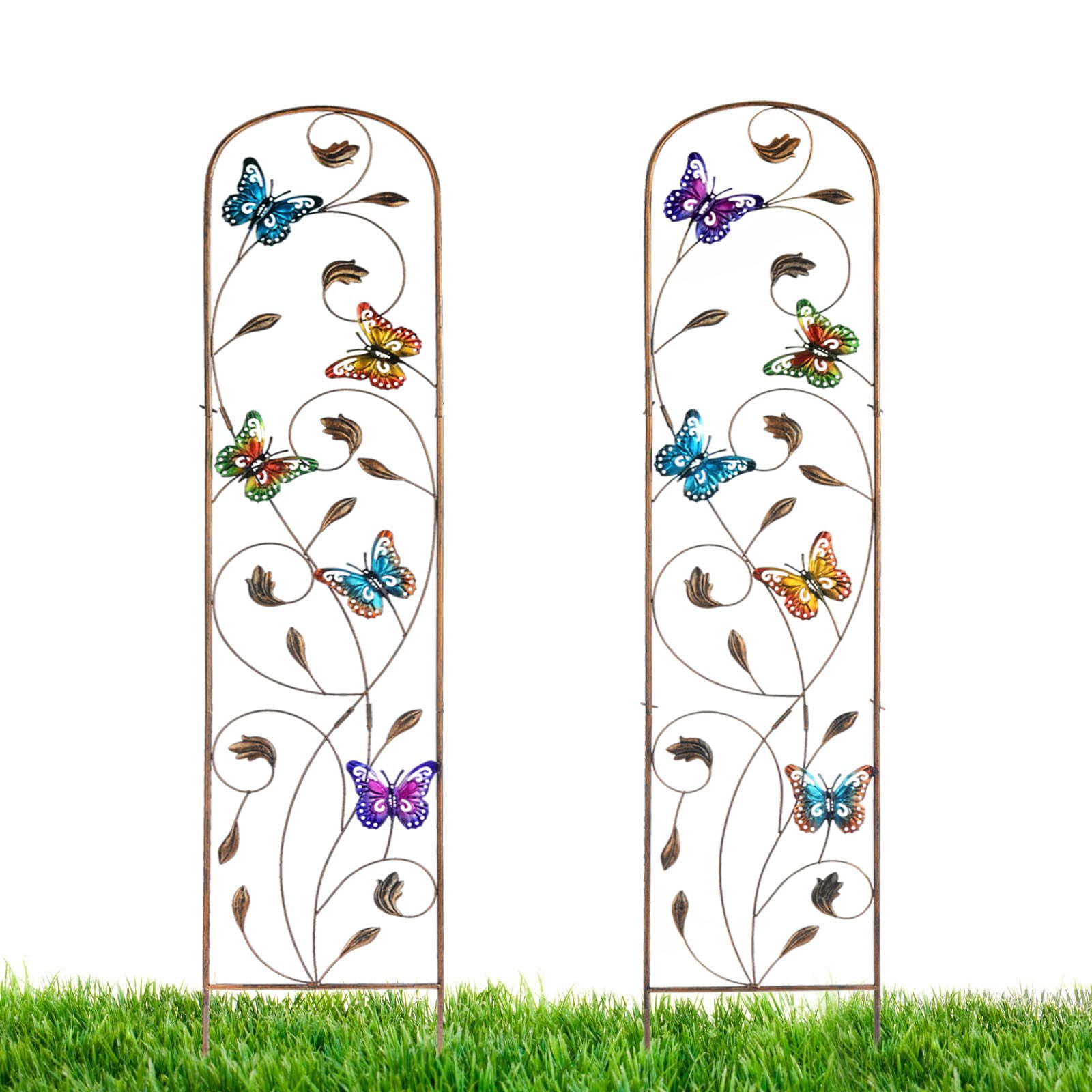LEWIS&WAYNE 2 Pack Metal Garden Trellis with Colorful Butterfly 60 Inch ...