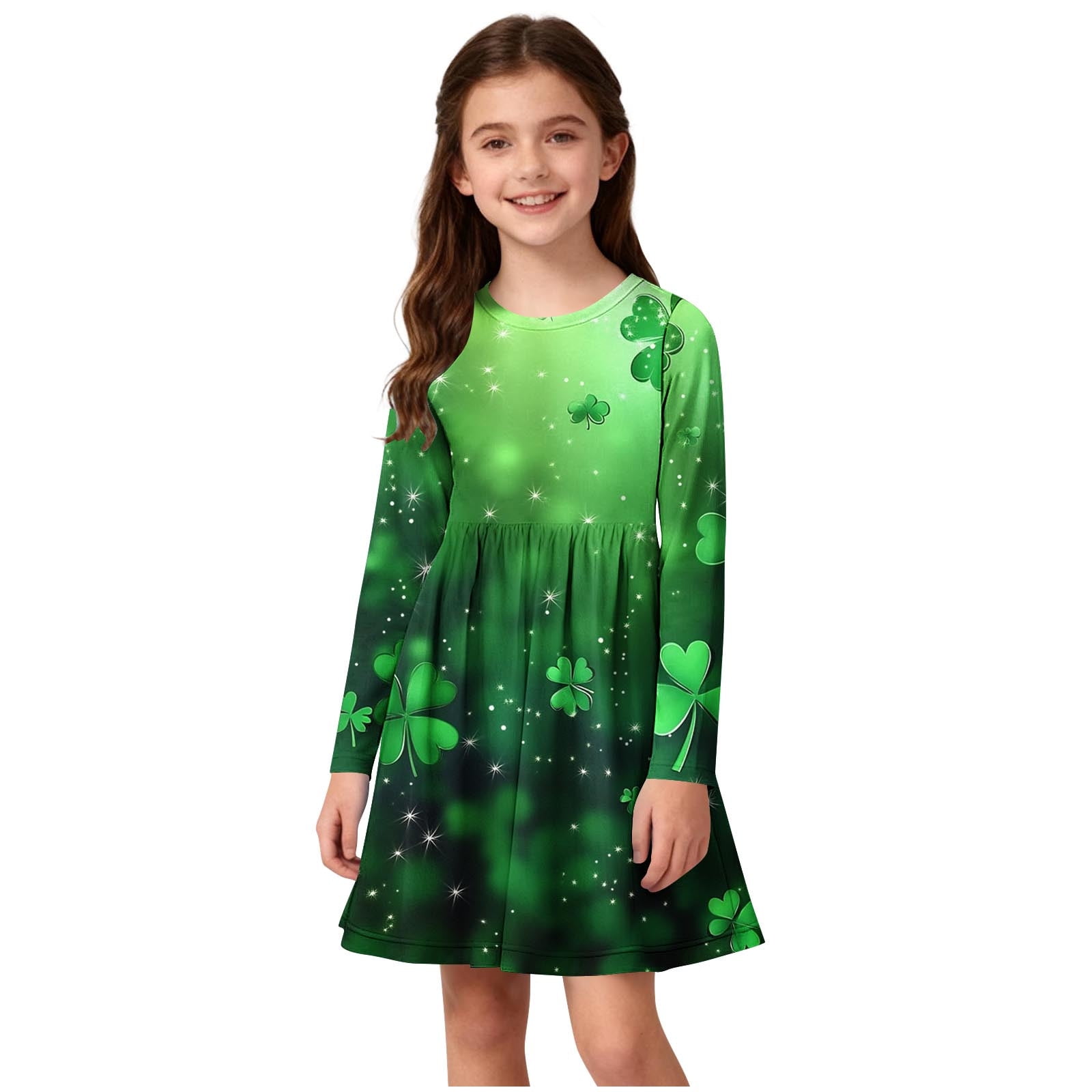 LEWKW Little Girls Clover Dress Long Sleeve St. Patrick's Day Shamrock ...