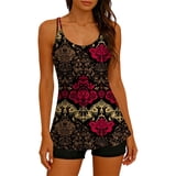LEWKW Womens Retro Vintage Tankini Swimsuits Boho Print Strappy Top And ...