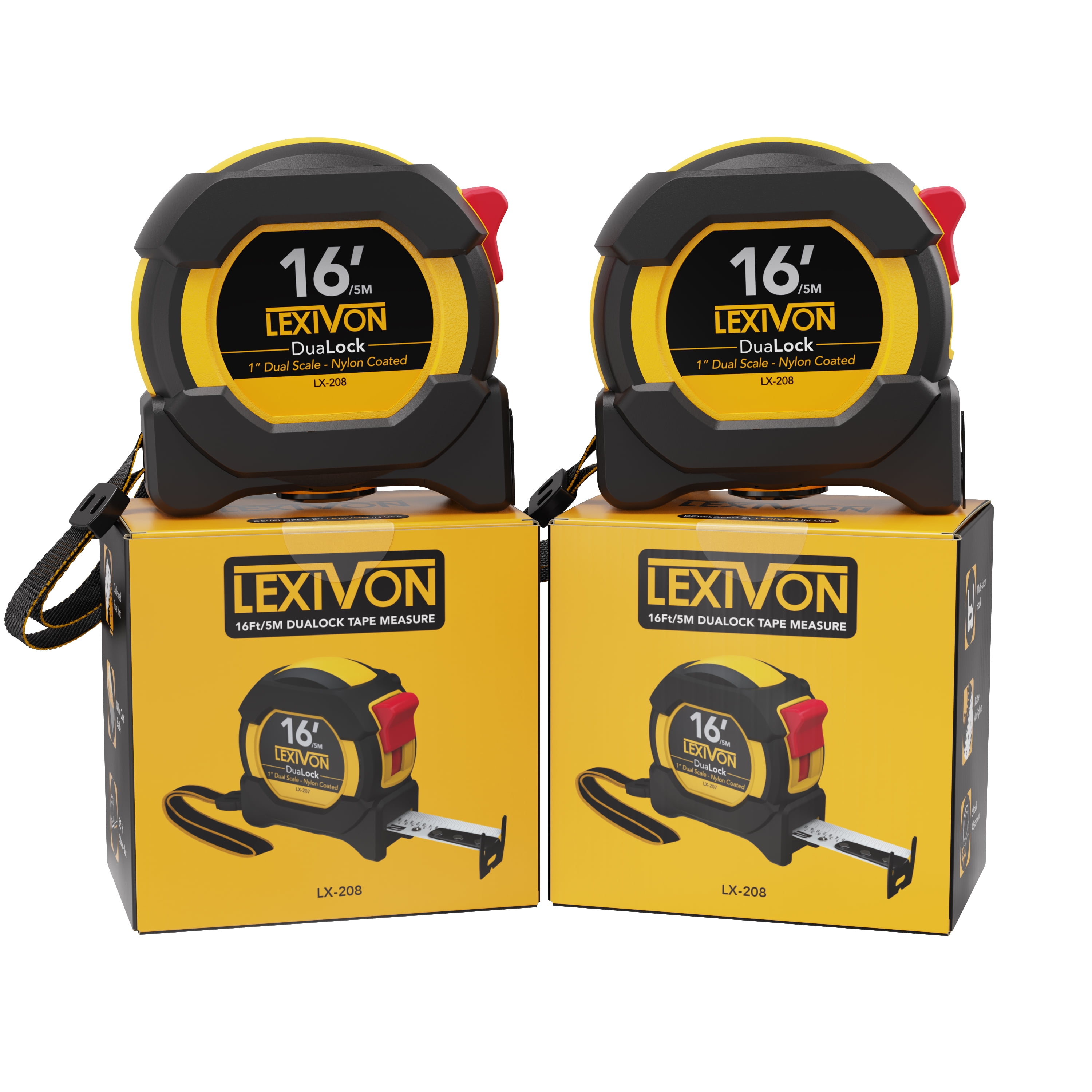 LEXIVON [2-Pack] 16Ft/5m DuaLock Tape Measure | 1-Inch Wide Blade with ...
