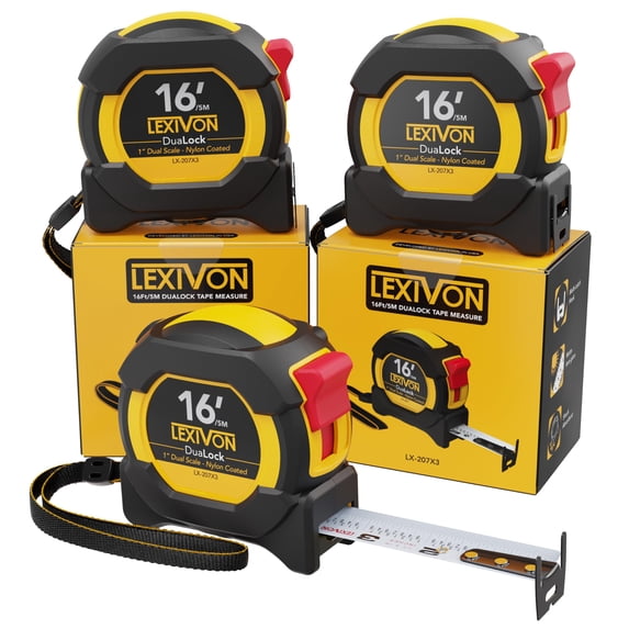 LEXIVON [3-Pack] 16Ft/5m DuaLock Tape Measure | 1-Inch Wide Blade with ...