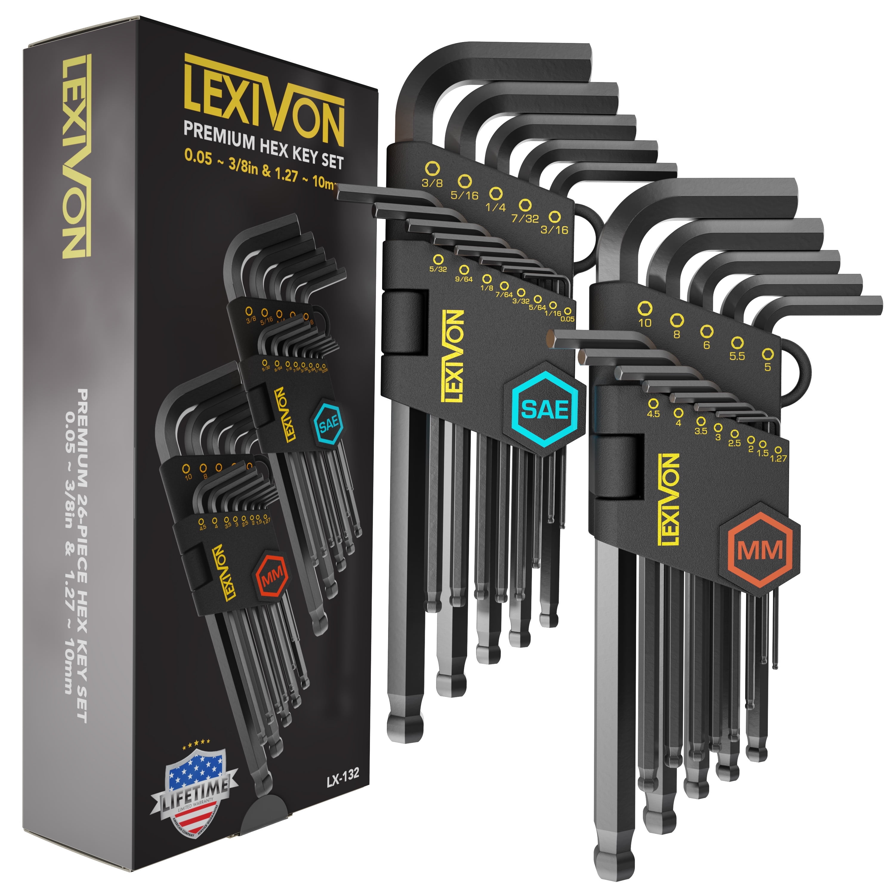 LEXIVON Allen Wrenches Sets, 26-Piece Premium Metric & SAE Hex Keys, L ...