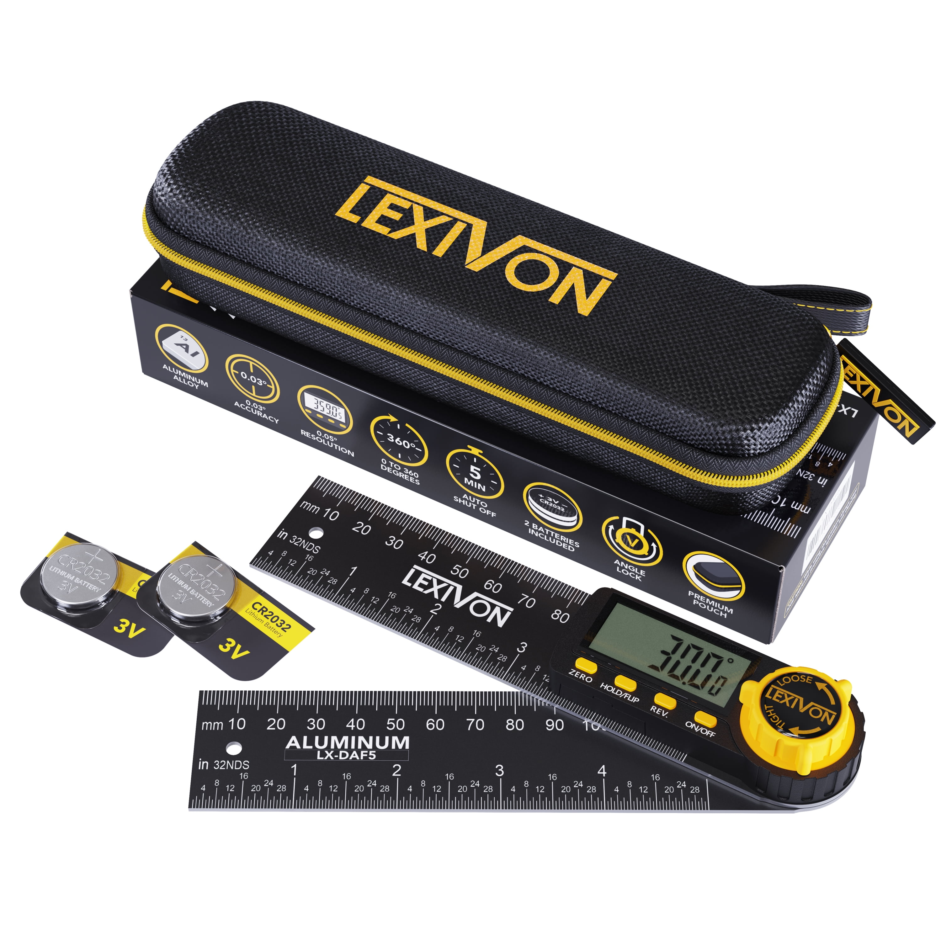 LEXIVON Aluminum Digital Angle Finder Gauge, 5-inch/130mm Multi-Purpose ...