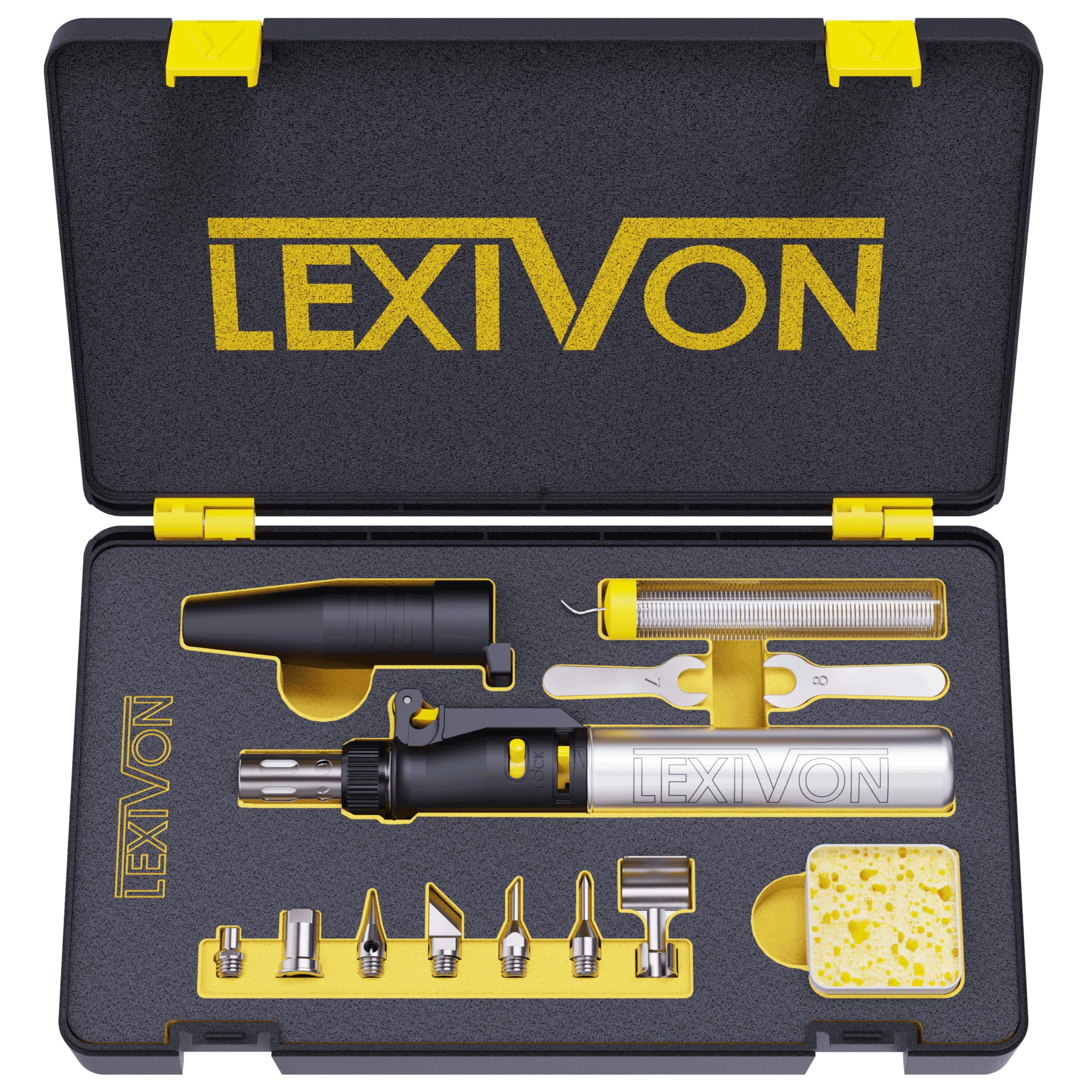 LEXIVON Butane Soldering Iron Multi-Purpose Kit | Cordless Self-Igniting Adjustable Flame 7-Tip ...