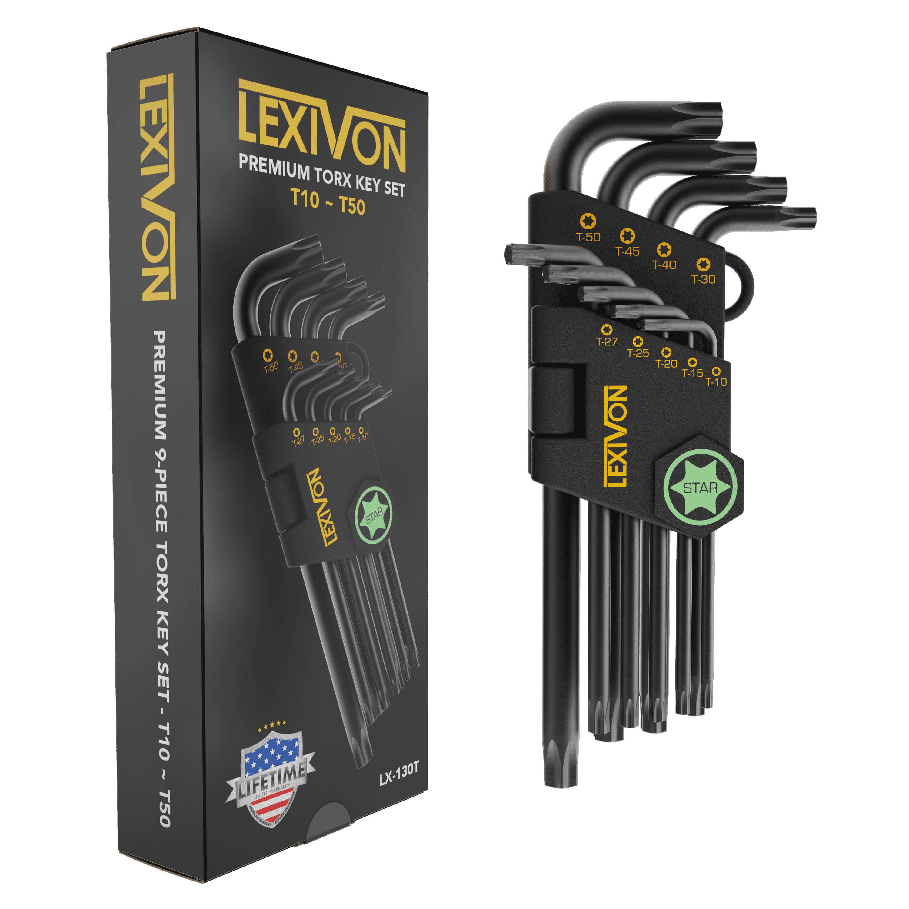 LEXIVON Torx Wrench Set, 9-Piece Premium Star Keys, L-Shaped Long Arm ...