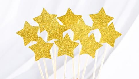 HEMOTON Golden Glitter Star Cupcake Toppers for Birthday Wedding Party ...