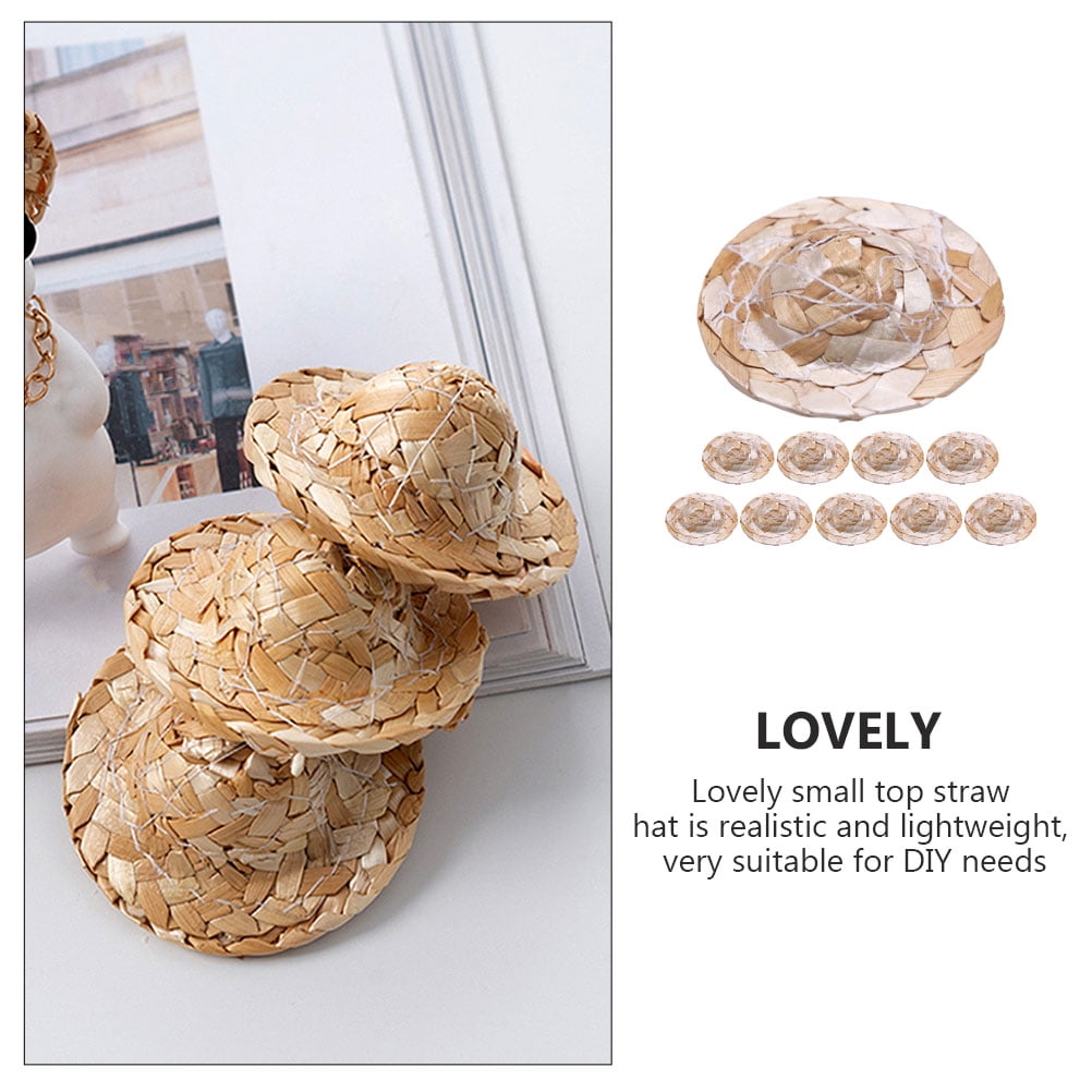 COOPHYA Mini Woven Hat Craft Enthusiasts Home Decor 10Pcs 1.6x1.6in ...