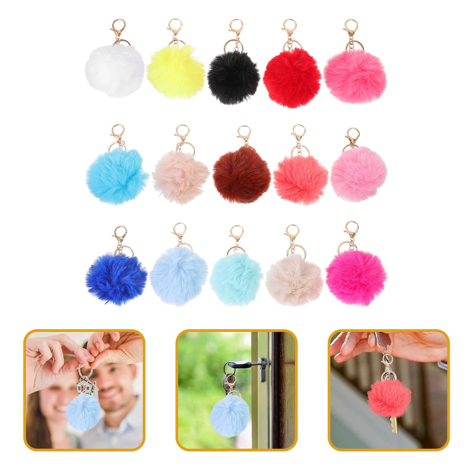 LEXSOMEO 15Pcs Lovely Pompom Keychain Fluffy Ball Keychain Creative Bag ...