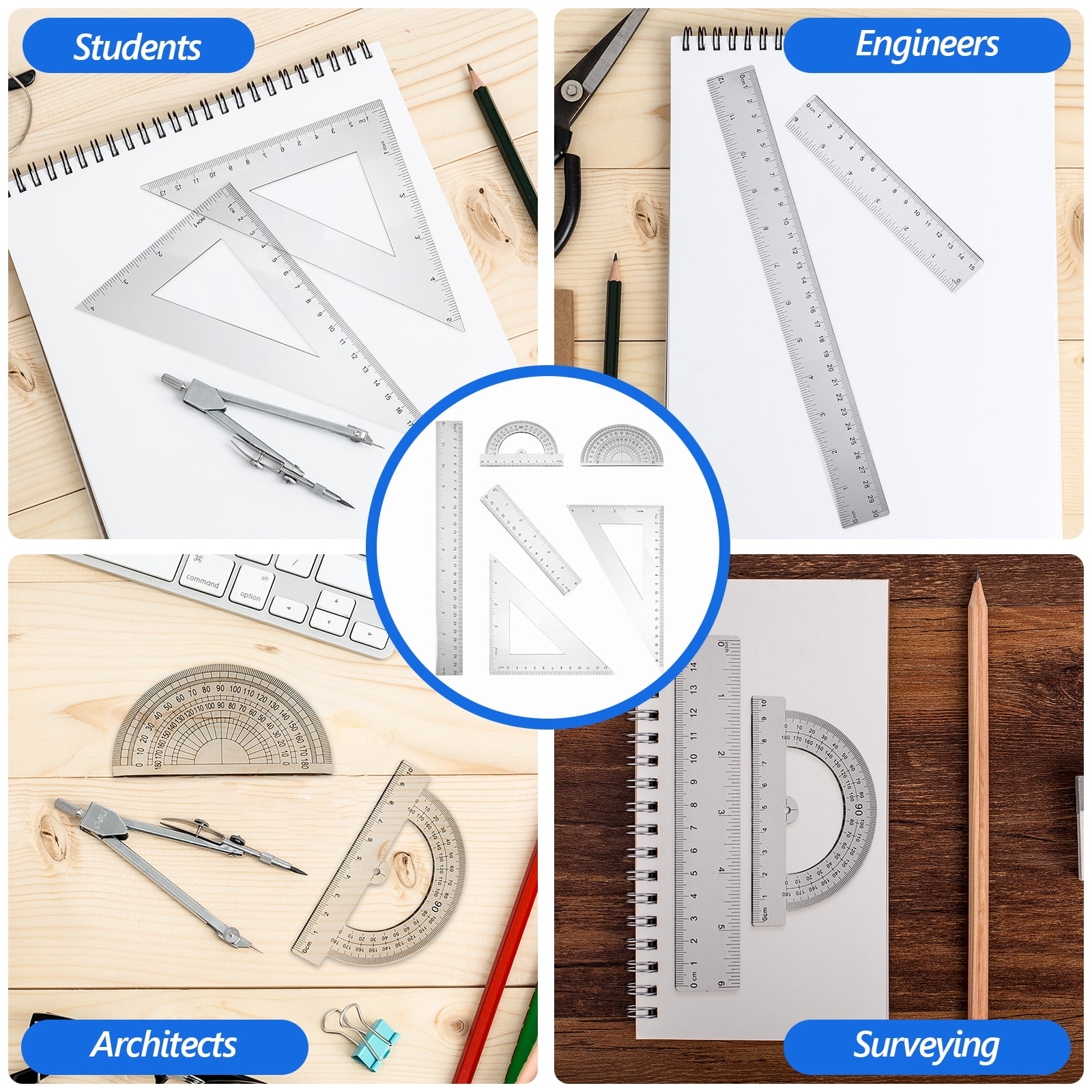 LEXSOMEO 2 Sets of Geometry Ruler Set Protractor Student Drafting Ruler ...