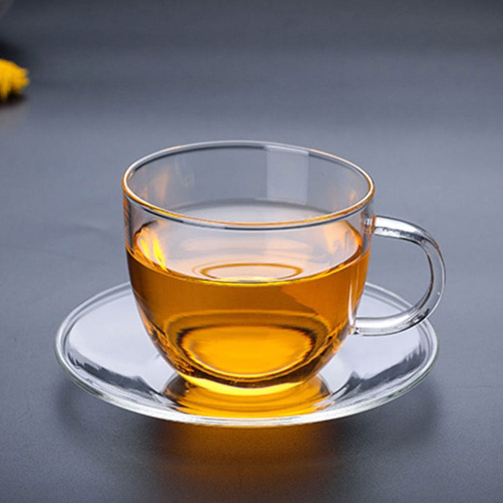 LEXSOMEO 3-Piece Glass Tea Saucer Set with Small Glass Cup , Tea Cup ...