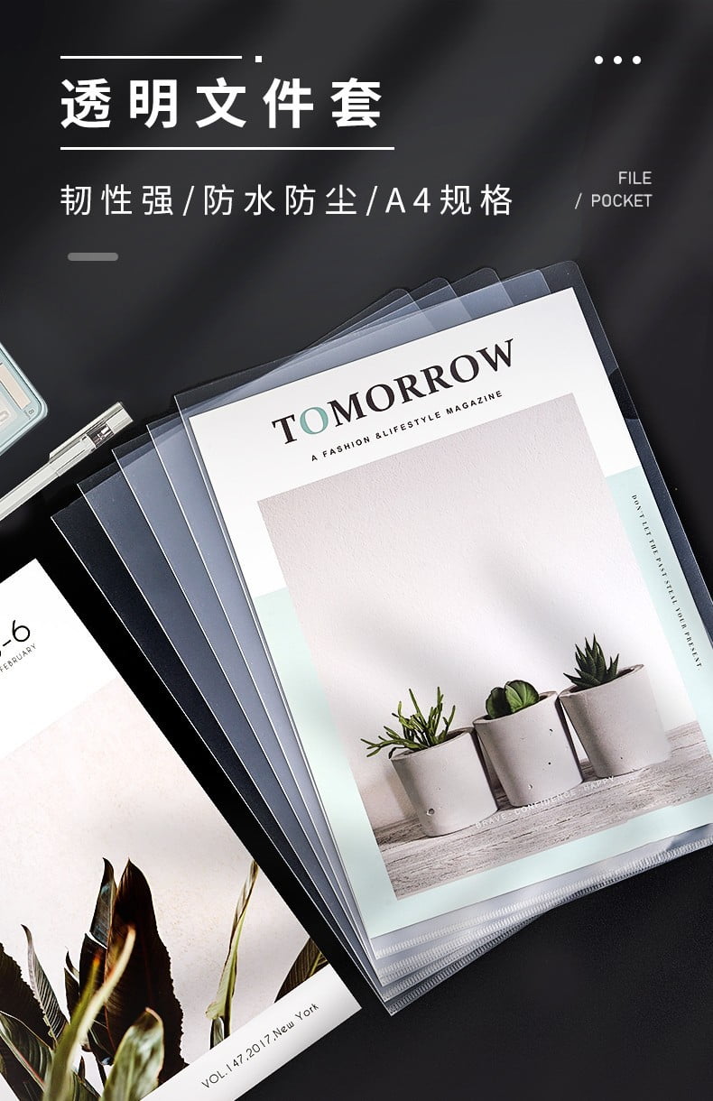 LEXSOMEO 40pcs Plastic A4 File Project Pockets Clear Paper Document ...