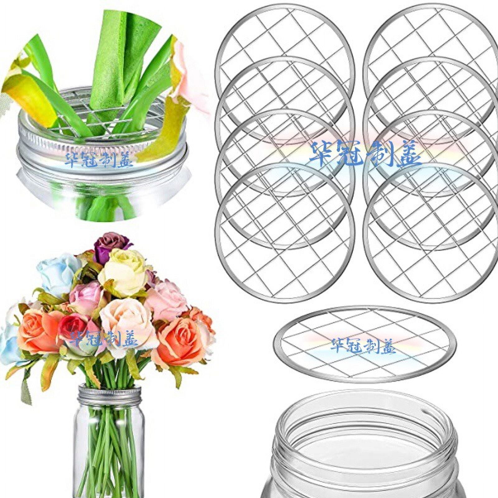 LEXSOMEO 4pcs Stainless Steel Mason Jar Lids With Flower Frog Insert ...