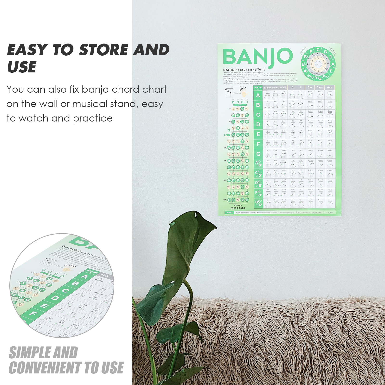 LEXSOMEO Banjo Chart Beginner Banjo Chord Chart Portable Banjo Chord ...