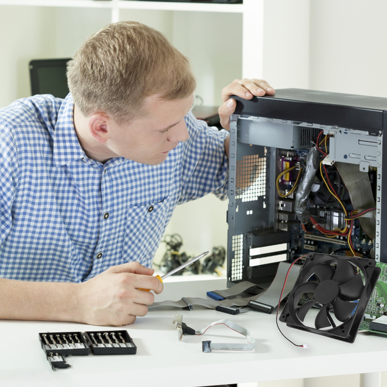 LEXSOMEO Computer Fan 12cm Computer Radiator 12V Electronic Brushless ...