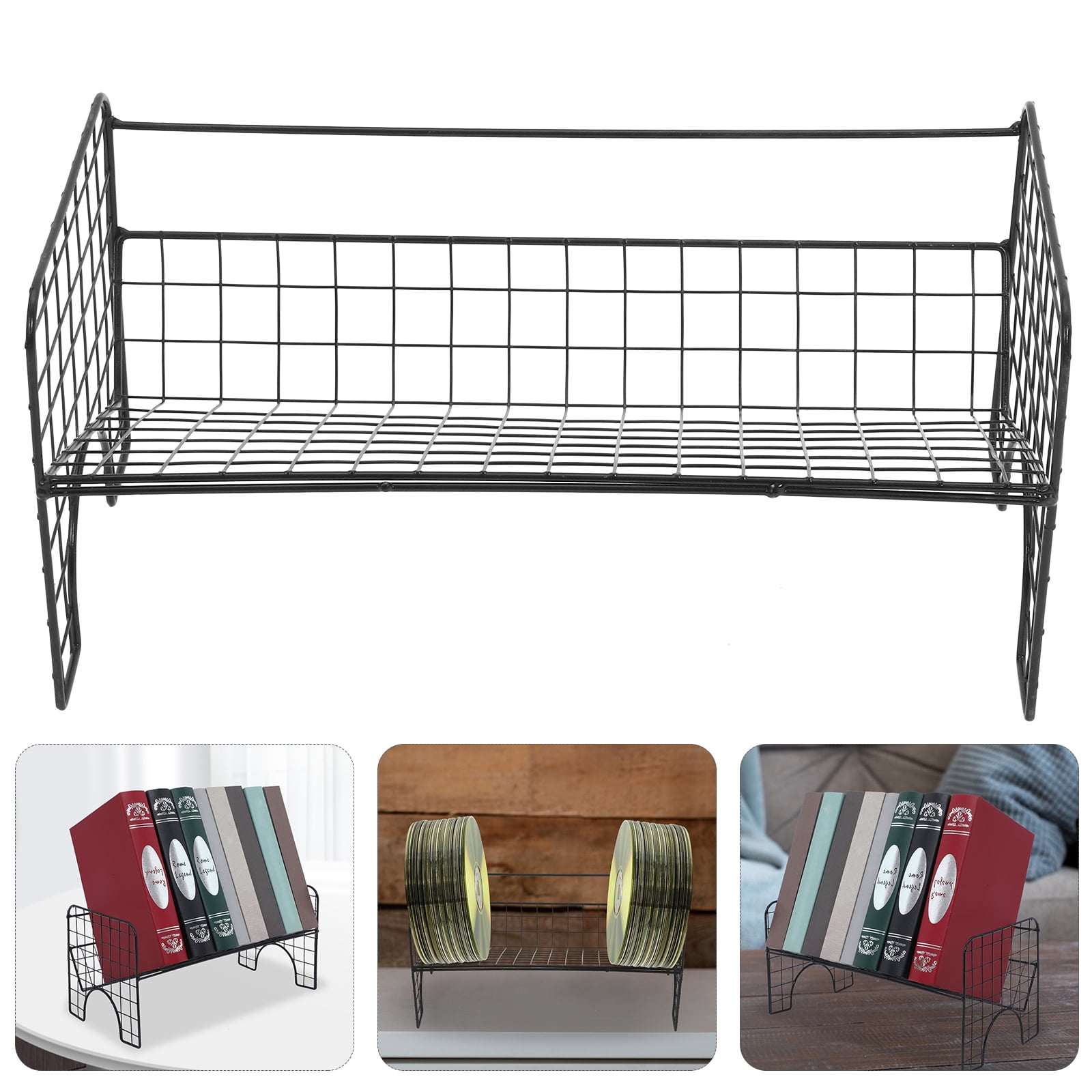 LEXSOMEO Desktop Iron Bookshelf Cd Storage Rack Record Storage Holder ...