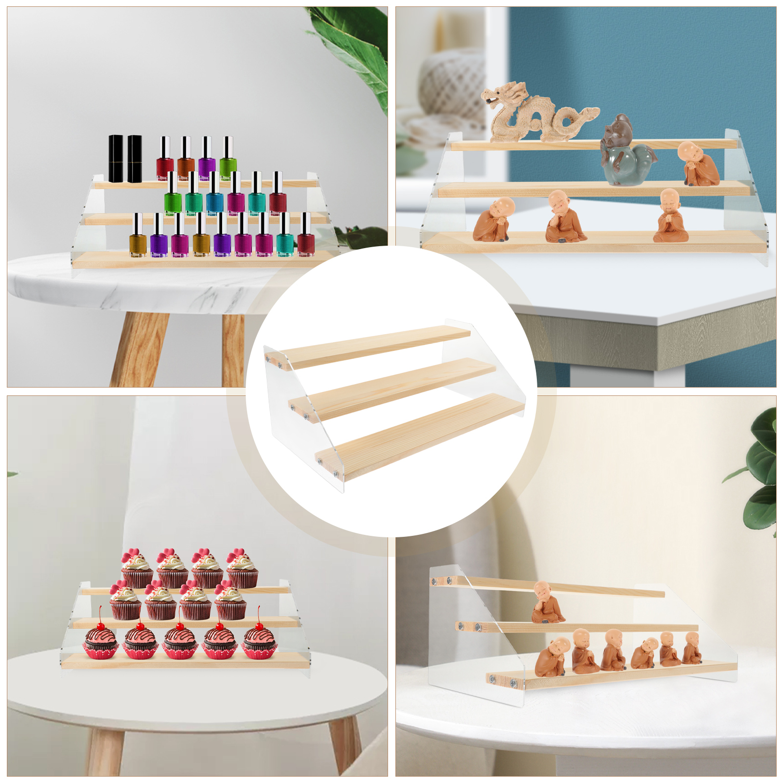 LEXSOMEO Desktop Riser Display Stand Tiered Wooden Display Stand ...